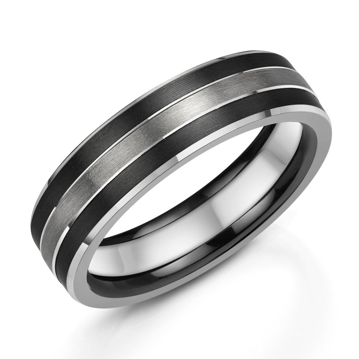 Men’s Platinum Zirconium Wedding Band | 6mm Diamond cut stepped edge